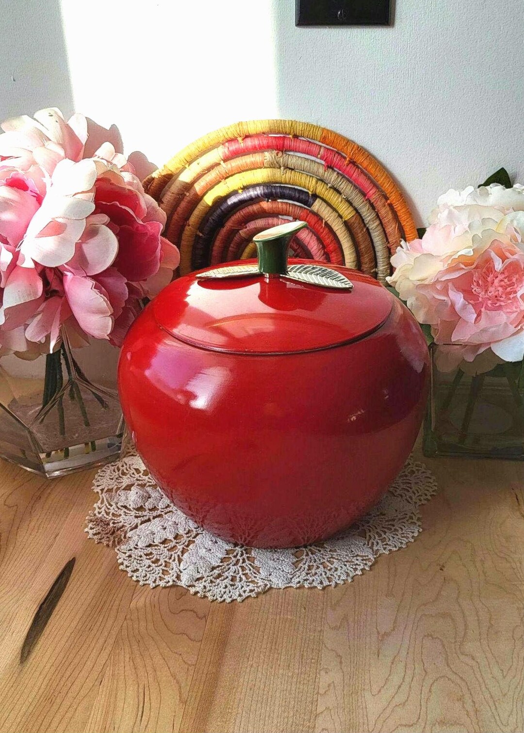 Vintage Enamelware Apple Canister, Red Apple Aluminium Canister. Cookie ...