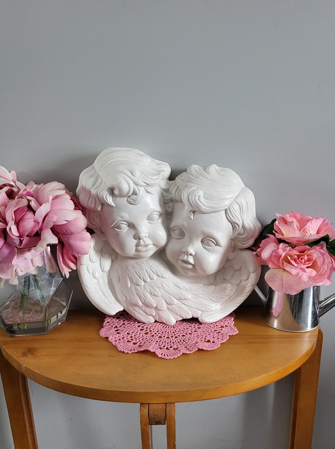 Vintage Large Double Cherubs Wall Plaque Ceramic Bisque. Angels ...