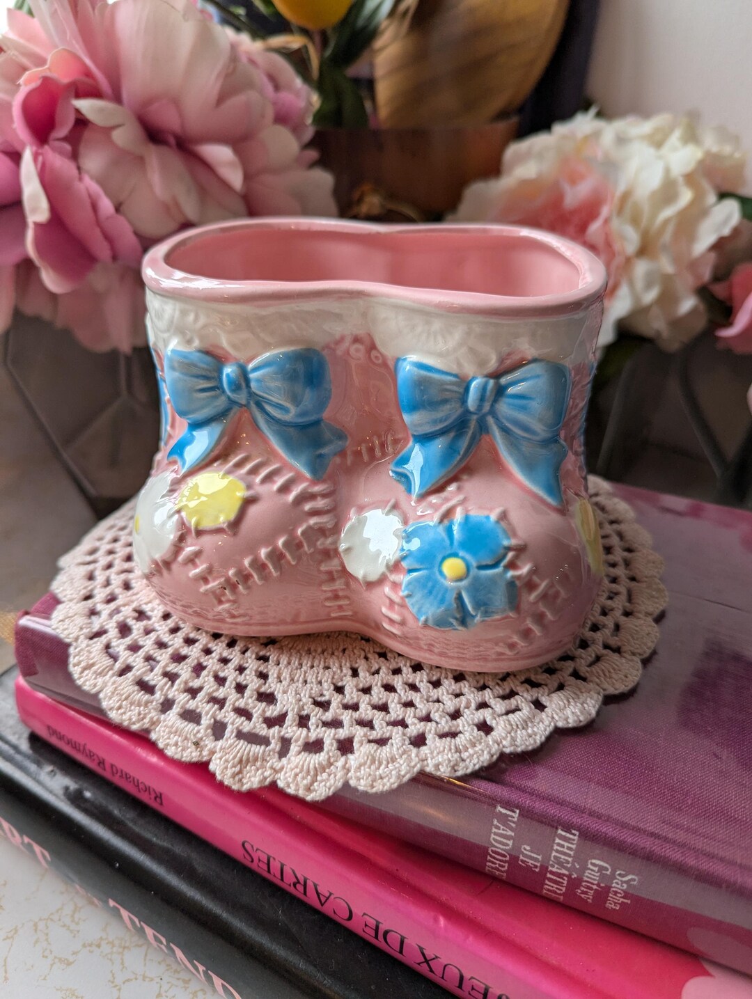 Vintage MCM Nursery Mid Century Stork Baby Planter Kitsch Japan Bunny ...