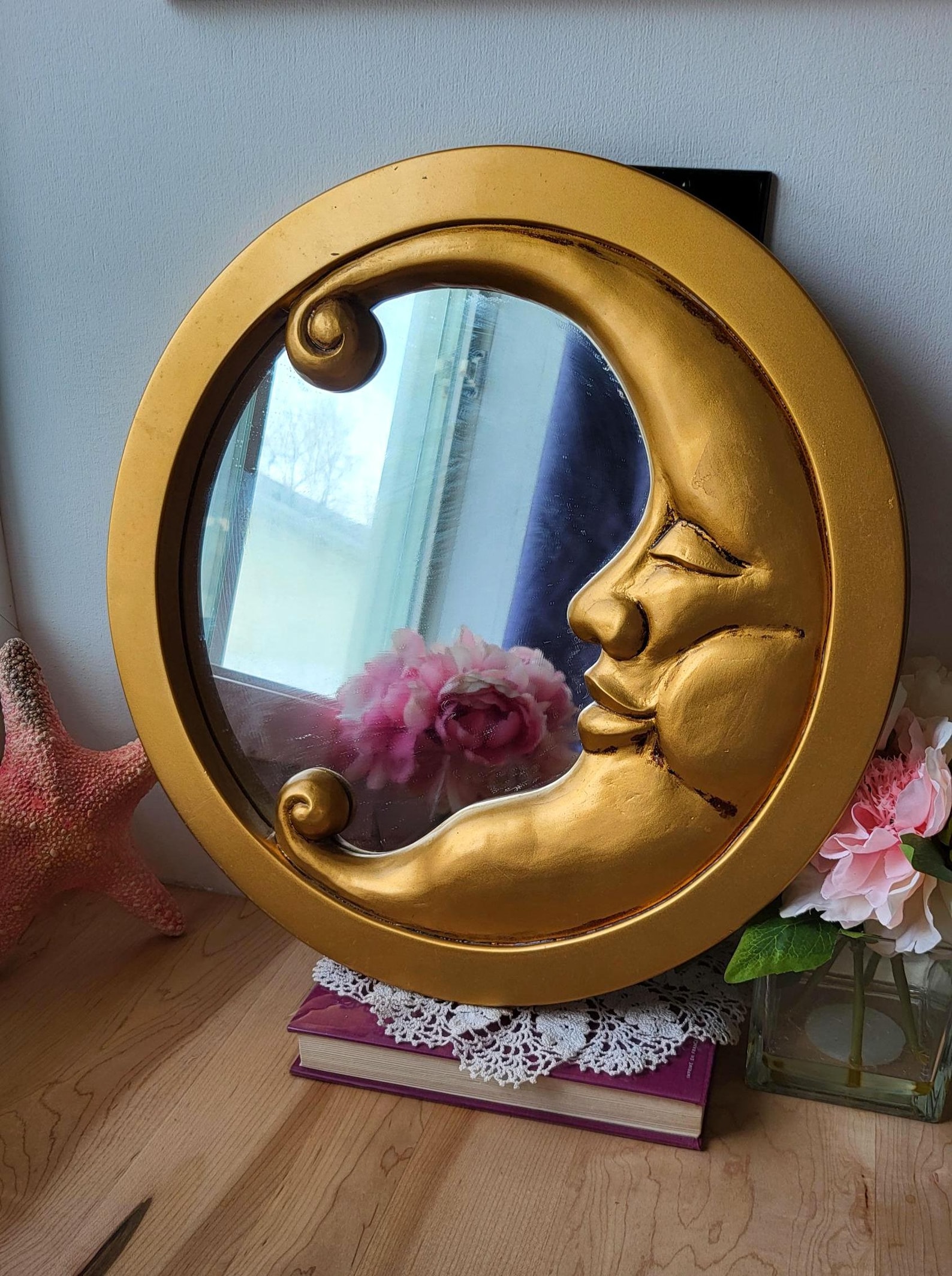 Vintage Large 16" Celestial Gold Moon Mirror, Round Wall Hanging, Y2K ...