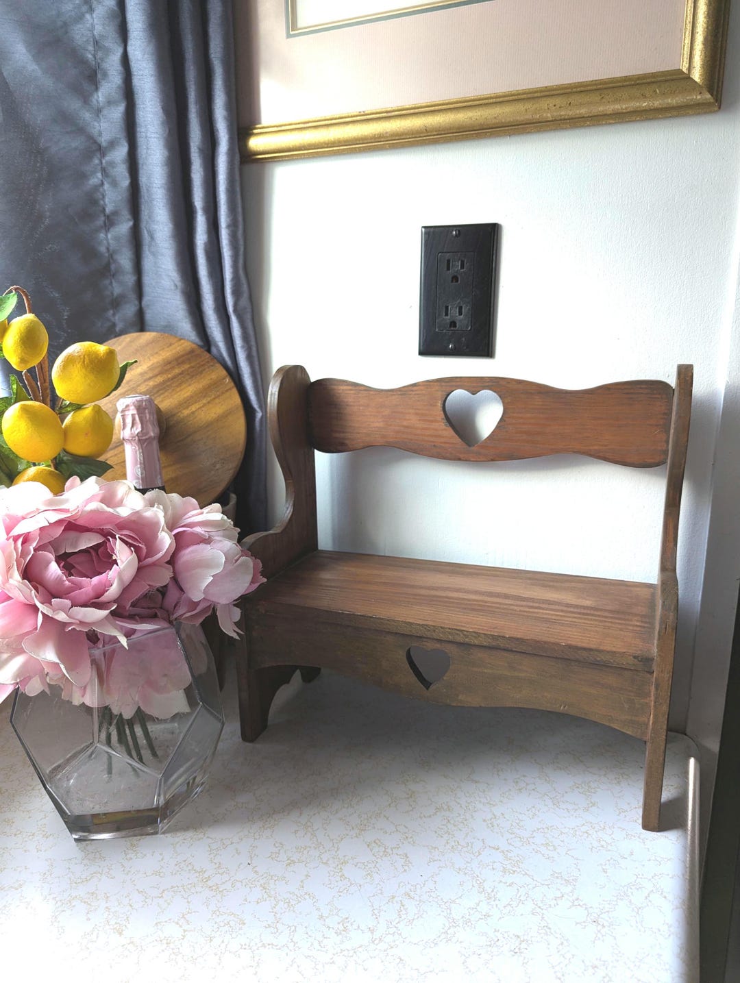 Super Cute Vintage Cut Out Heart Shaped and Bench Design Tabletop Wood ...