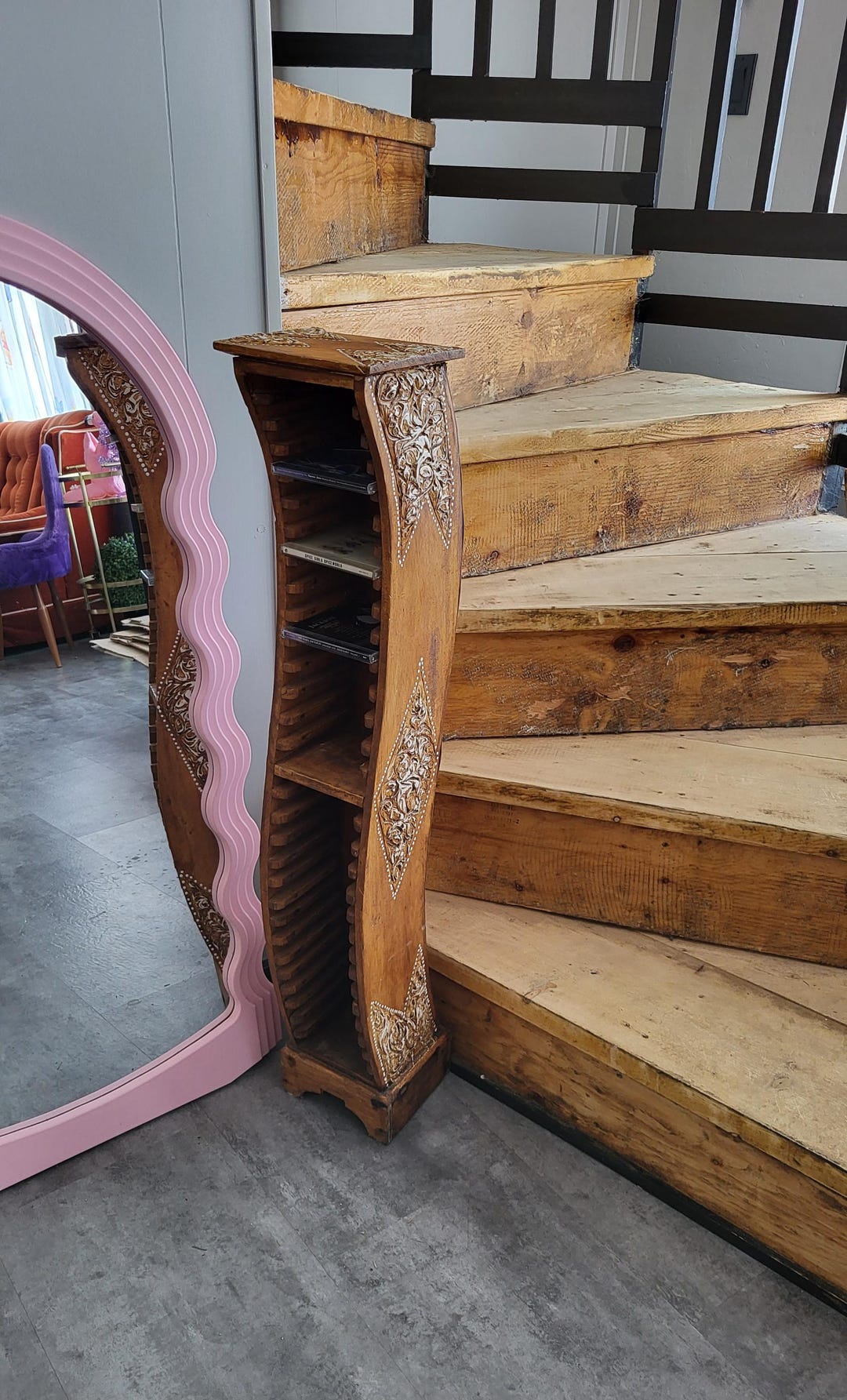 Vintage CD Rack Golden Hand Painted Wood Storage Cabinet. Beautiful ...