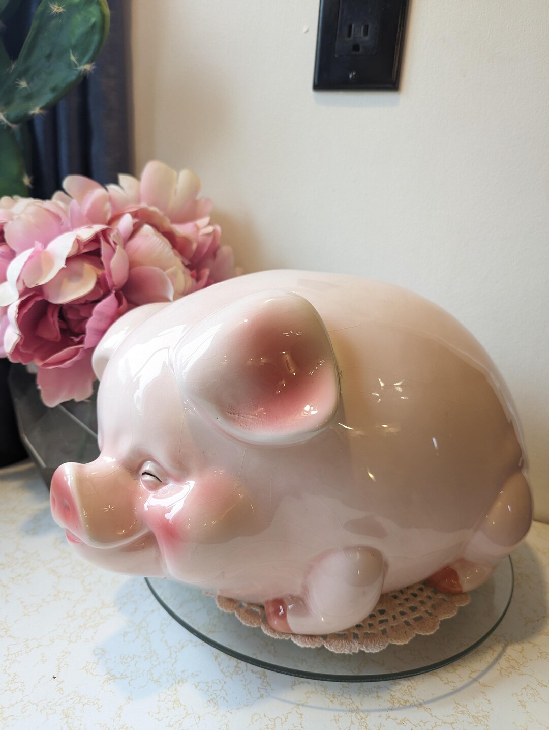 Vintage Large Ceramic Laughing Pig Piggy Bank - Etsy