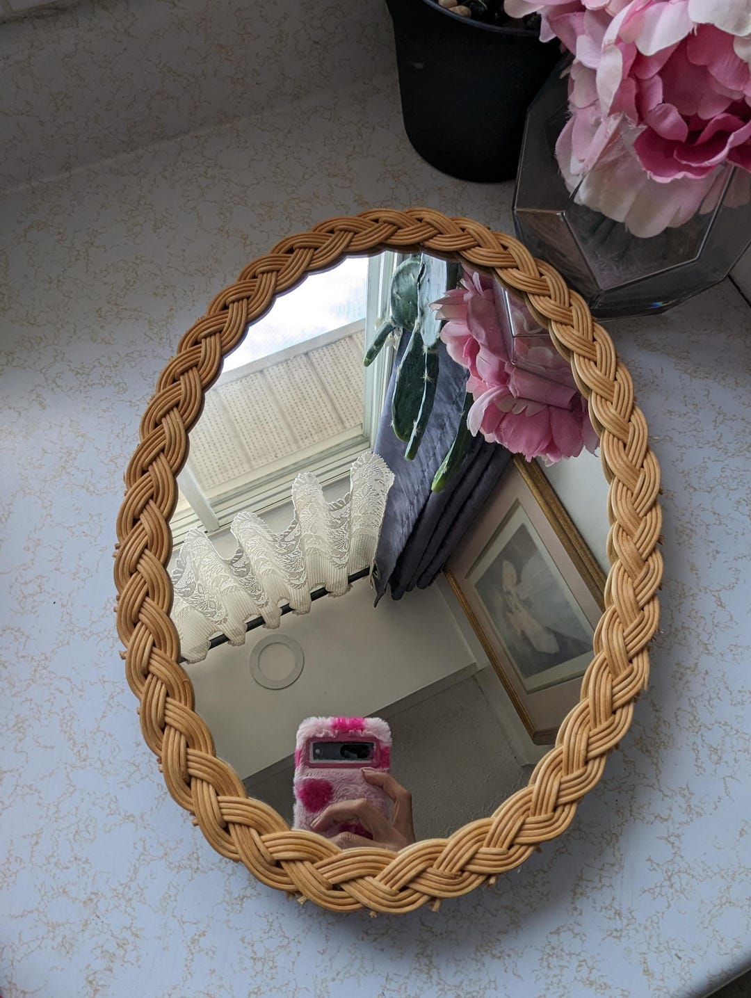 Mid Century Wall Mirror Vintage Rattan Round Wall Mirror Style Boho ...