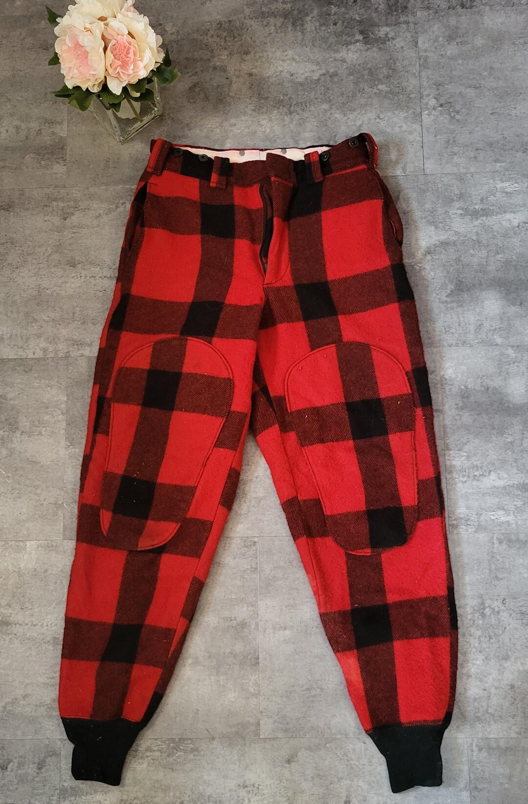 Vintage Woolrich 70s Red and Black Wool Buffalo Plaid Hunting Pants ...