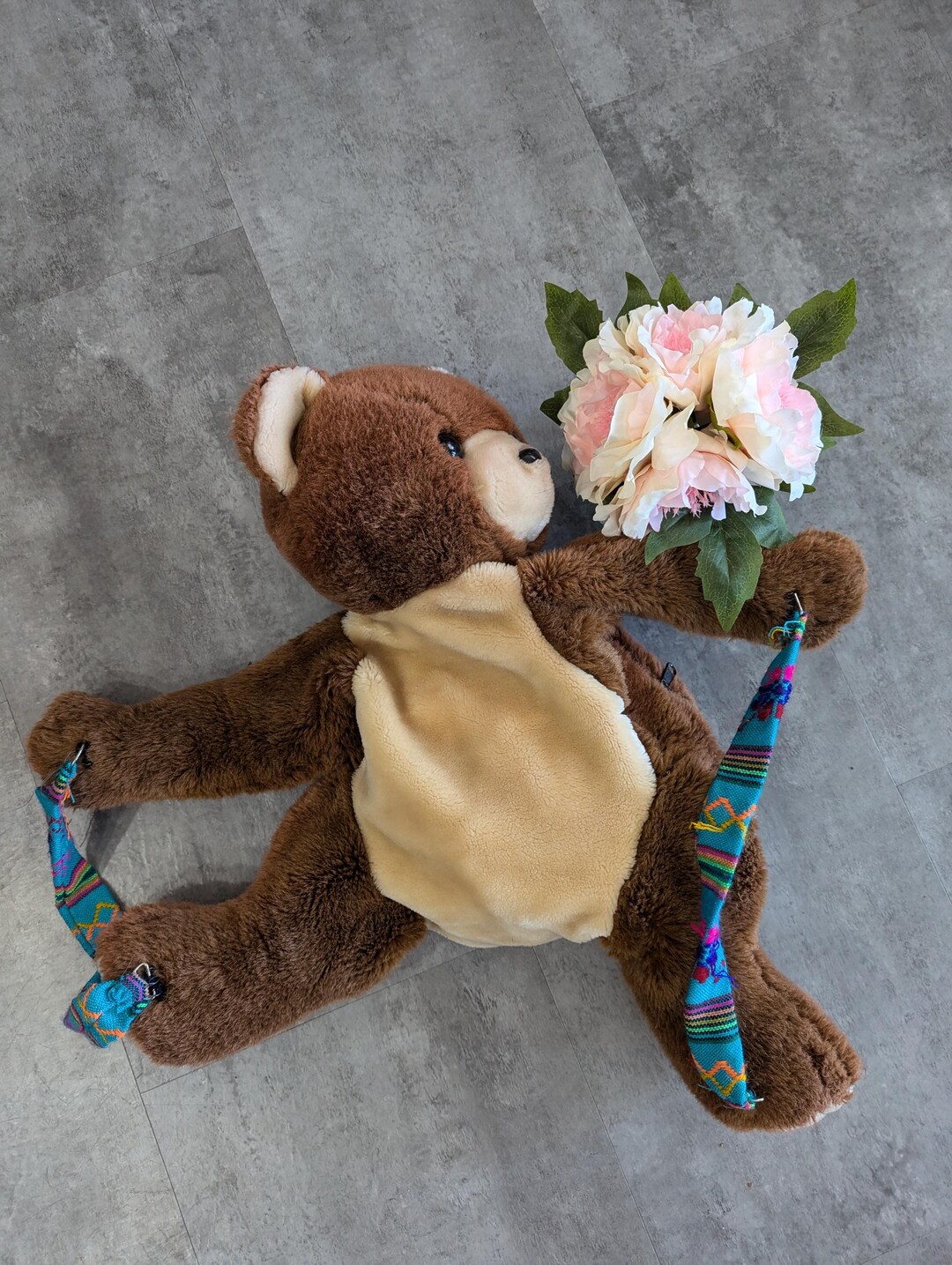 Vintage Plush Bear Hug Backpack From the 90s With Colorful Suspenders ...