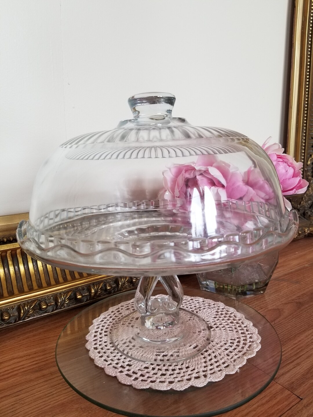 Vintage Pedestral Viking Princess Cake Stand Plate and Dome With Etched ...