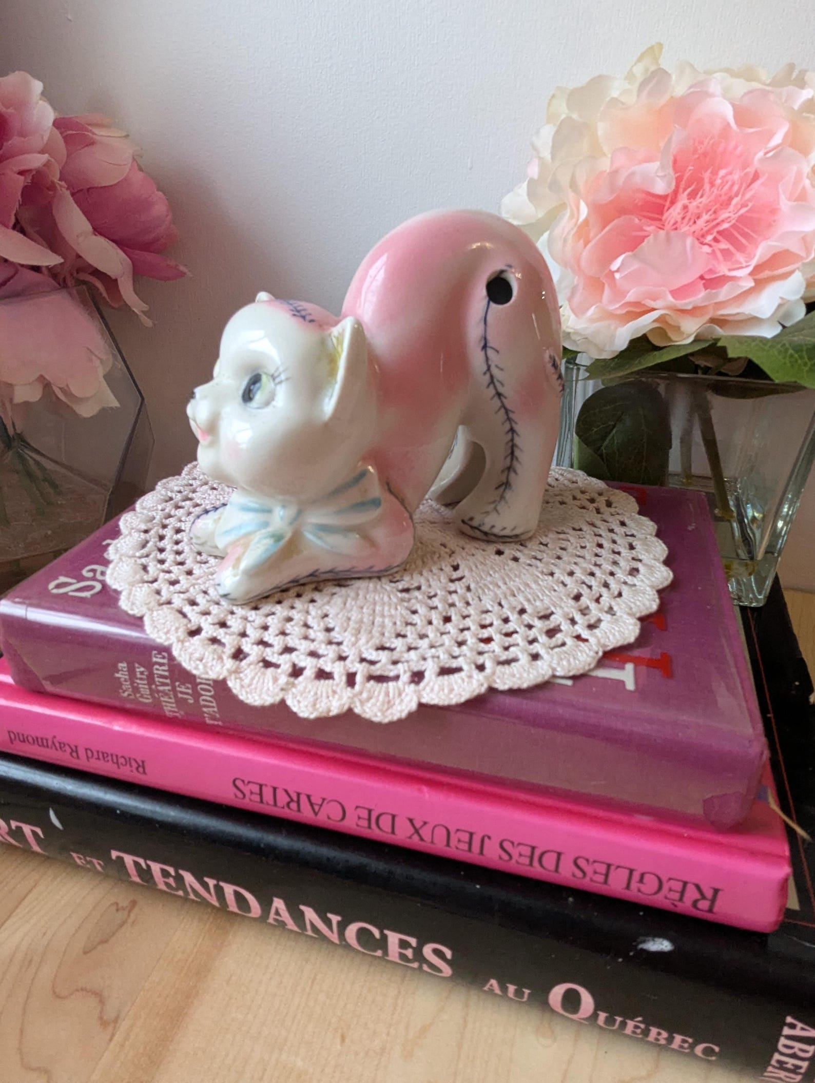 Vintage Kitsch Japan Pink Cat Arch Back Pottery - Etsy
