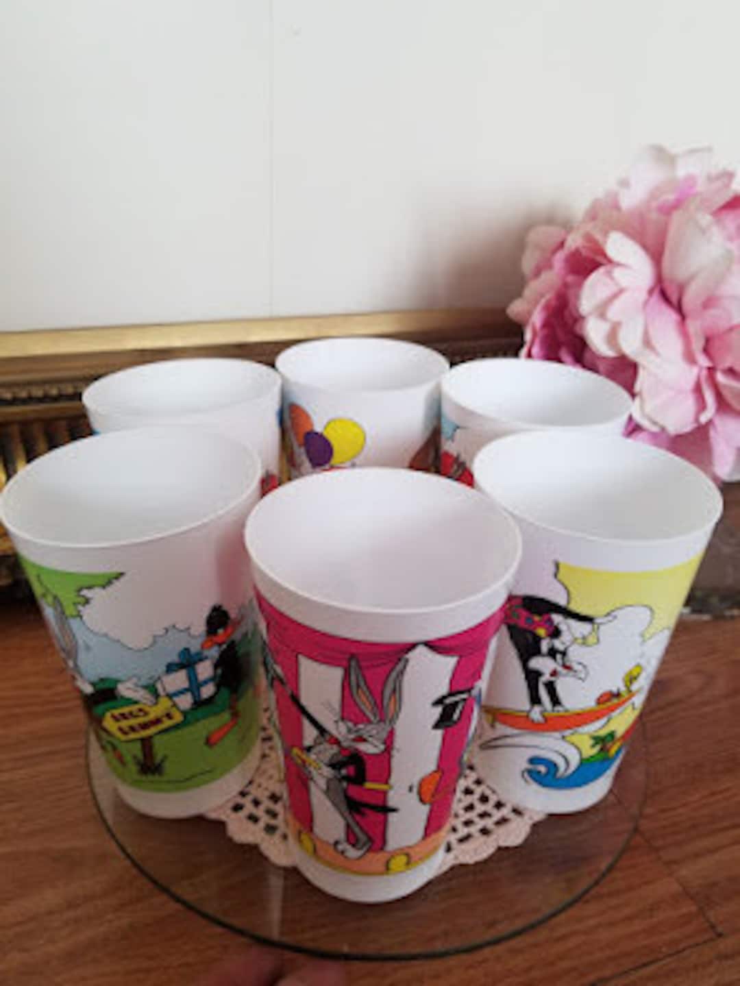 Vintage 1990 Set De 6 Looney Tunes 90s Plastic Drinking Cup Glass ...