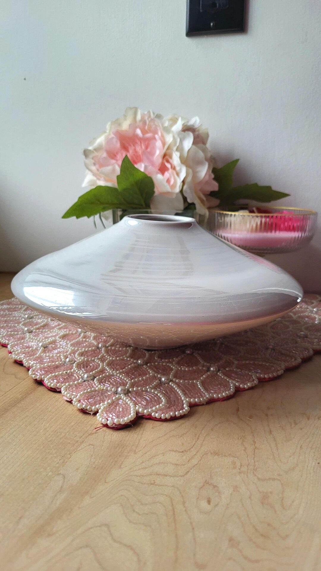 Vintage Claude Dumas Style Postmodern White Iridescent Vase Made in ...