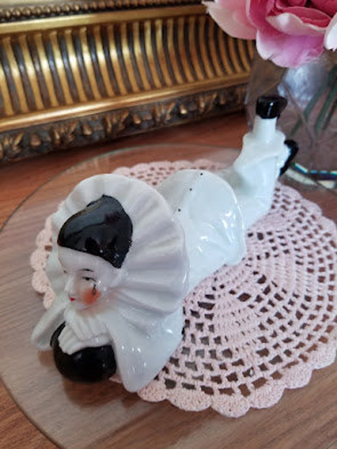 Vintage Pierrot Mime Statue Black & White Glazed Plaster Clown ...