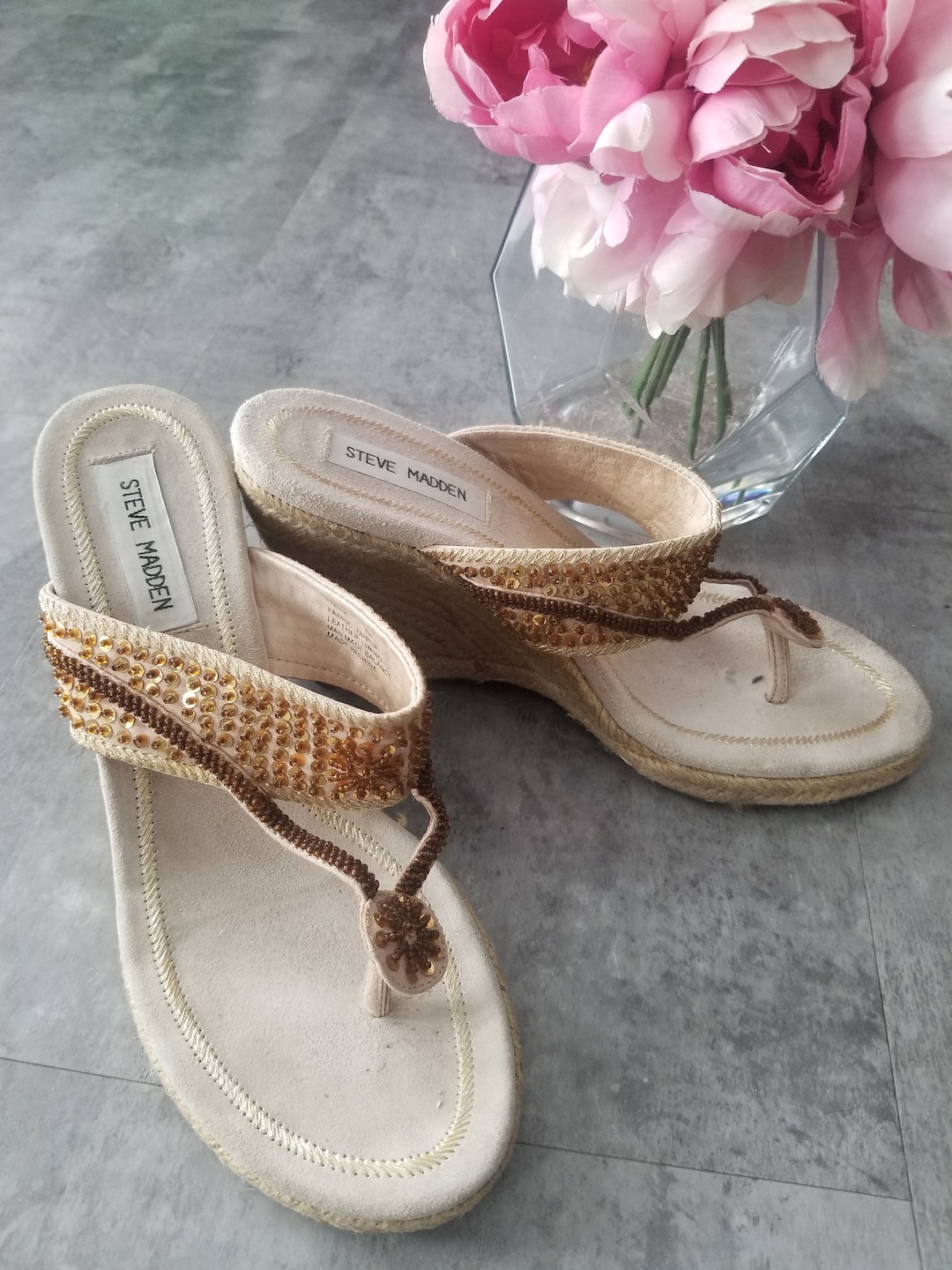 Vintage Y2K Steve Madden Tan & Sequin Wedges Heels - Etsy