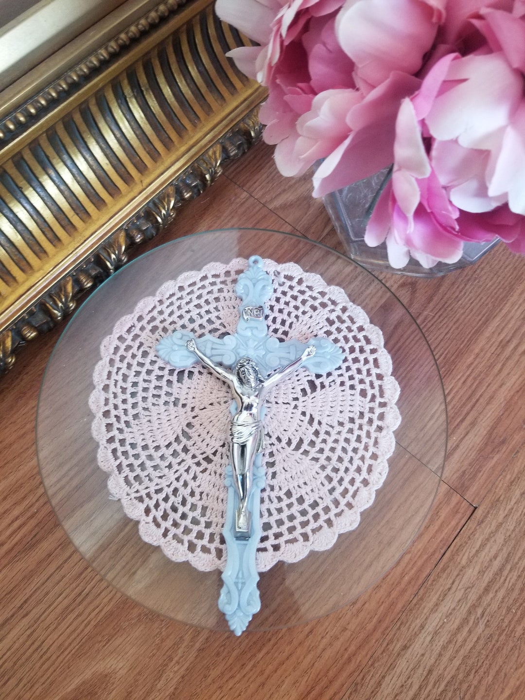 Plastic Crucifix With Christ Baby Blue - Etsy