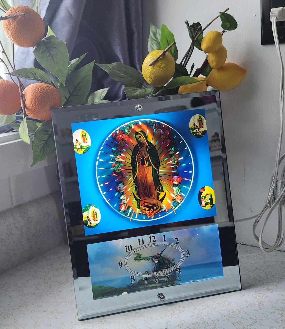 Vintage Psychedelic Virgin Mary Clock With Revolving Lights. Wall Decor ...