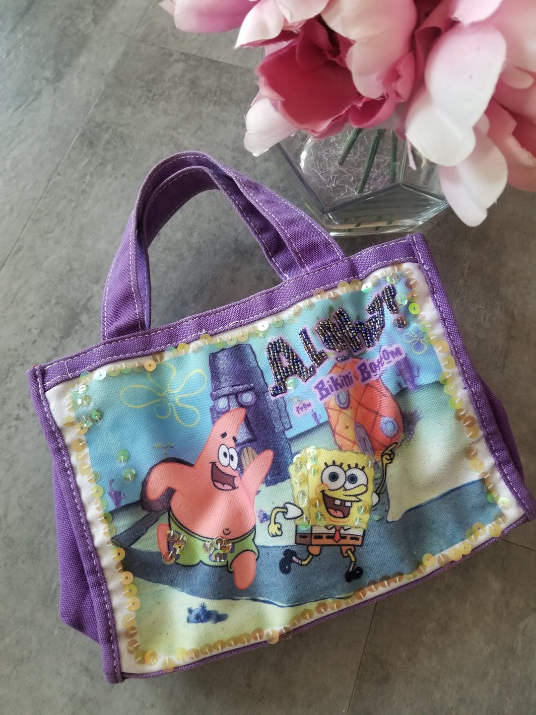 Vintage Spongebob and Patrick Purple Fabric Purse With Sequin ...