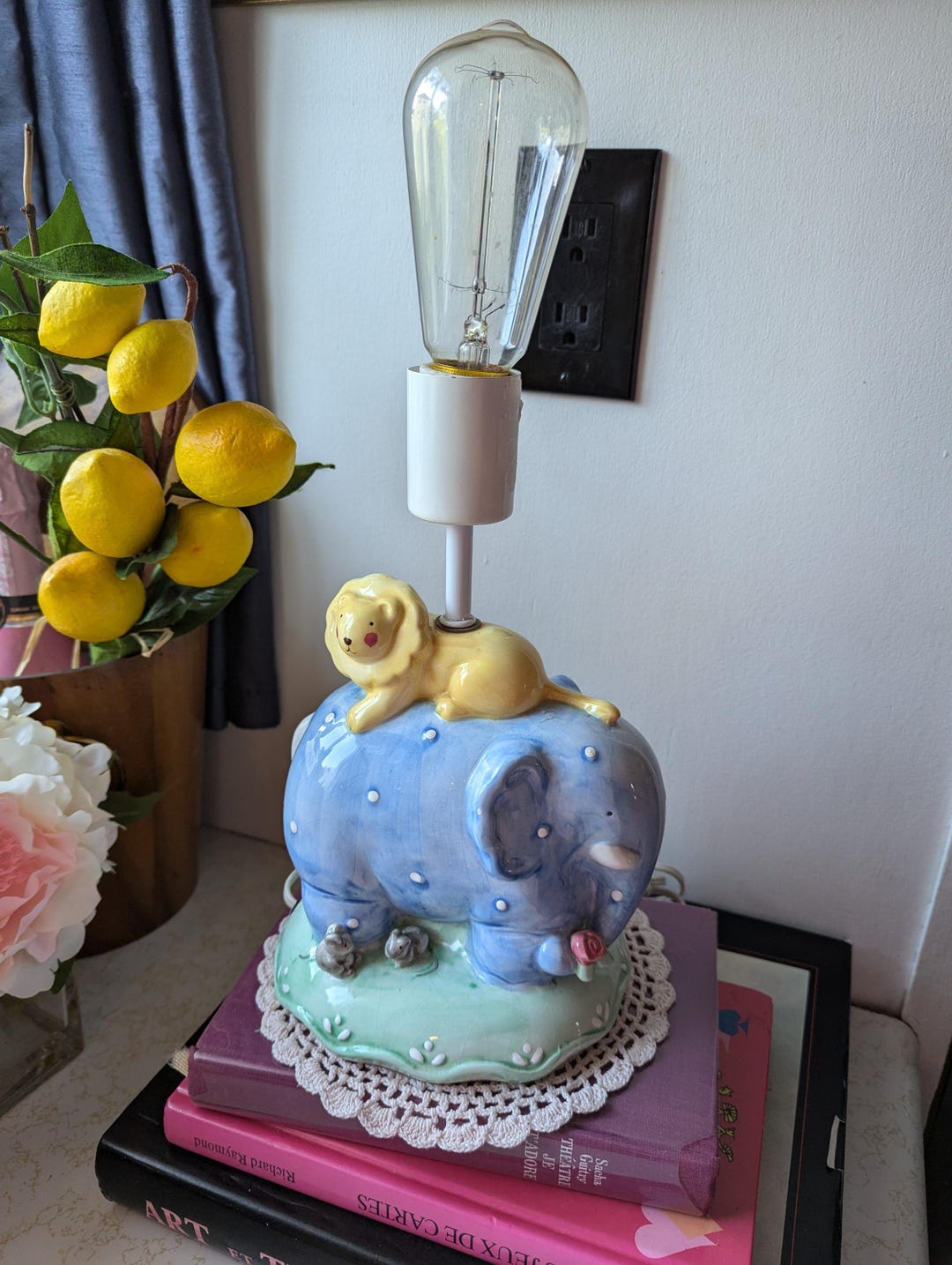 Vintage Charpente Blue Elephant Accent Table Lamp With Lion & Mouse by ...