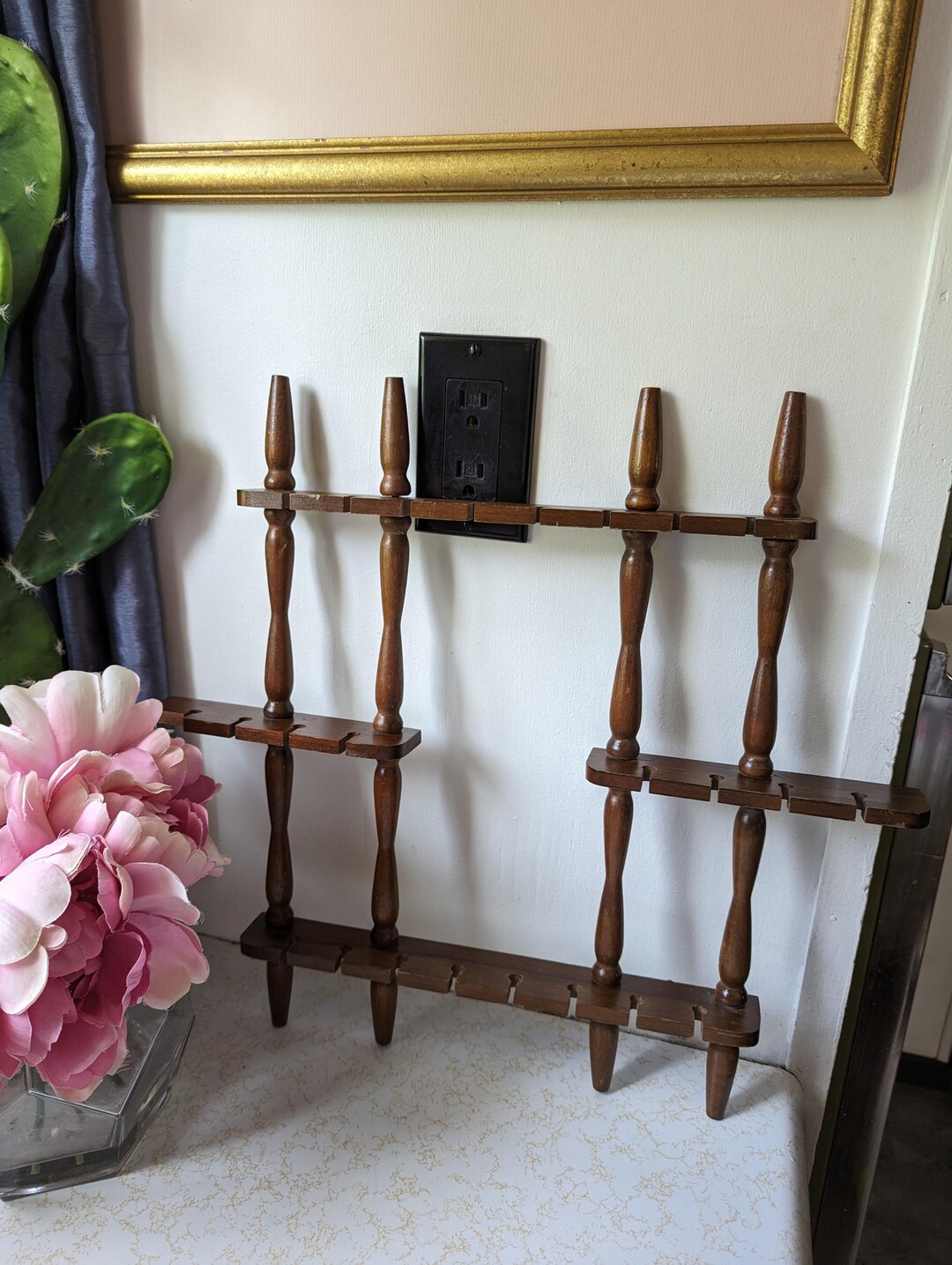 Vintage Dark Wood Souvenir Spoon Rack for Collectible Spoons Holds 28 ...