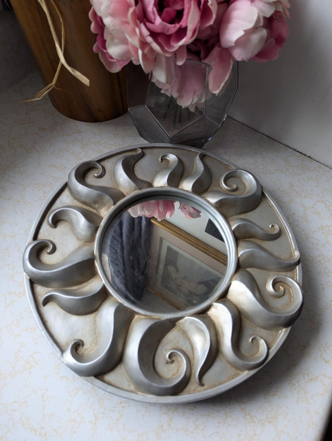 Vintage Silver Sunburst Mirror 12" Sun Boho Chic Mirror Gypsy Bohemian ...