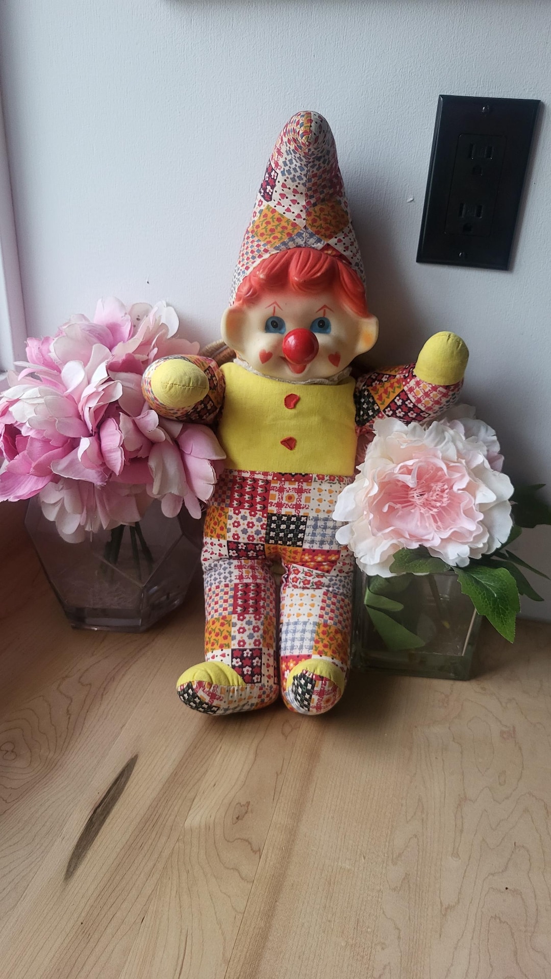Vintage 60's Kitsch Creepy Clown. Rubber Face Fabric Stuffed Clown ...