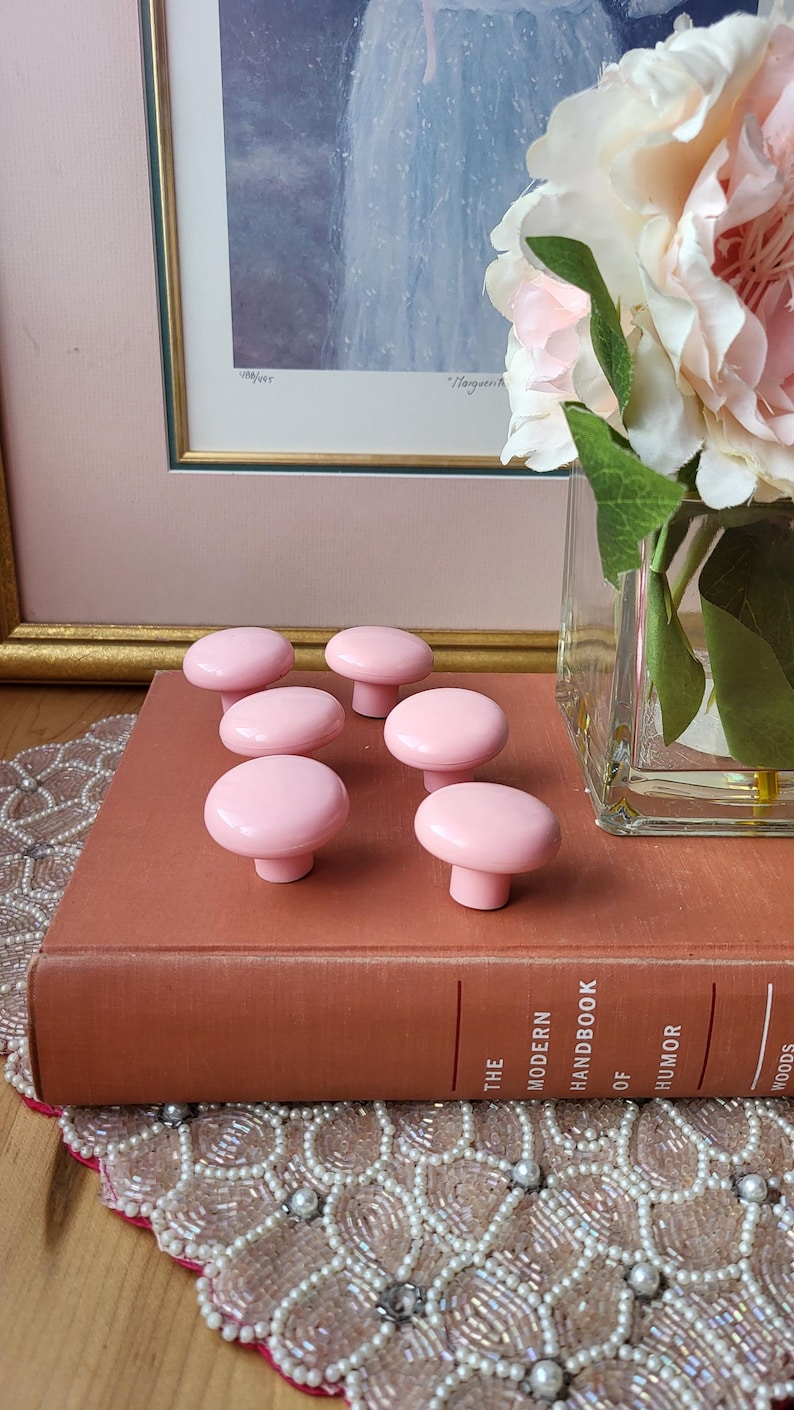 Vintage Soft Pink Handles Furniture Mushroom Knobs Cabinet Hardware ...