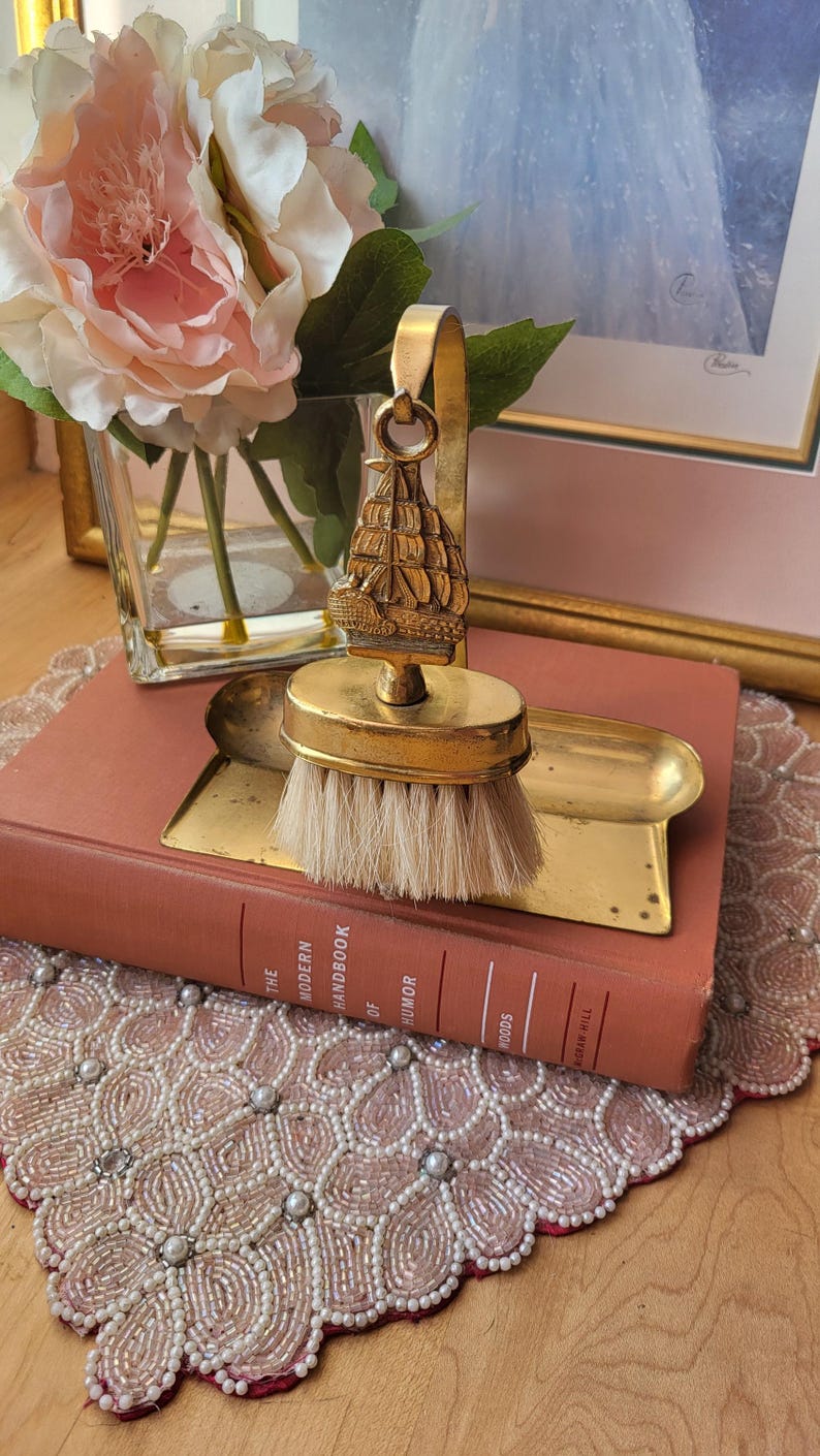 Vintage Antique Brass Silent Butler Crumb Catcher Scraper Metal Table ...