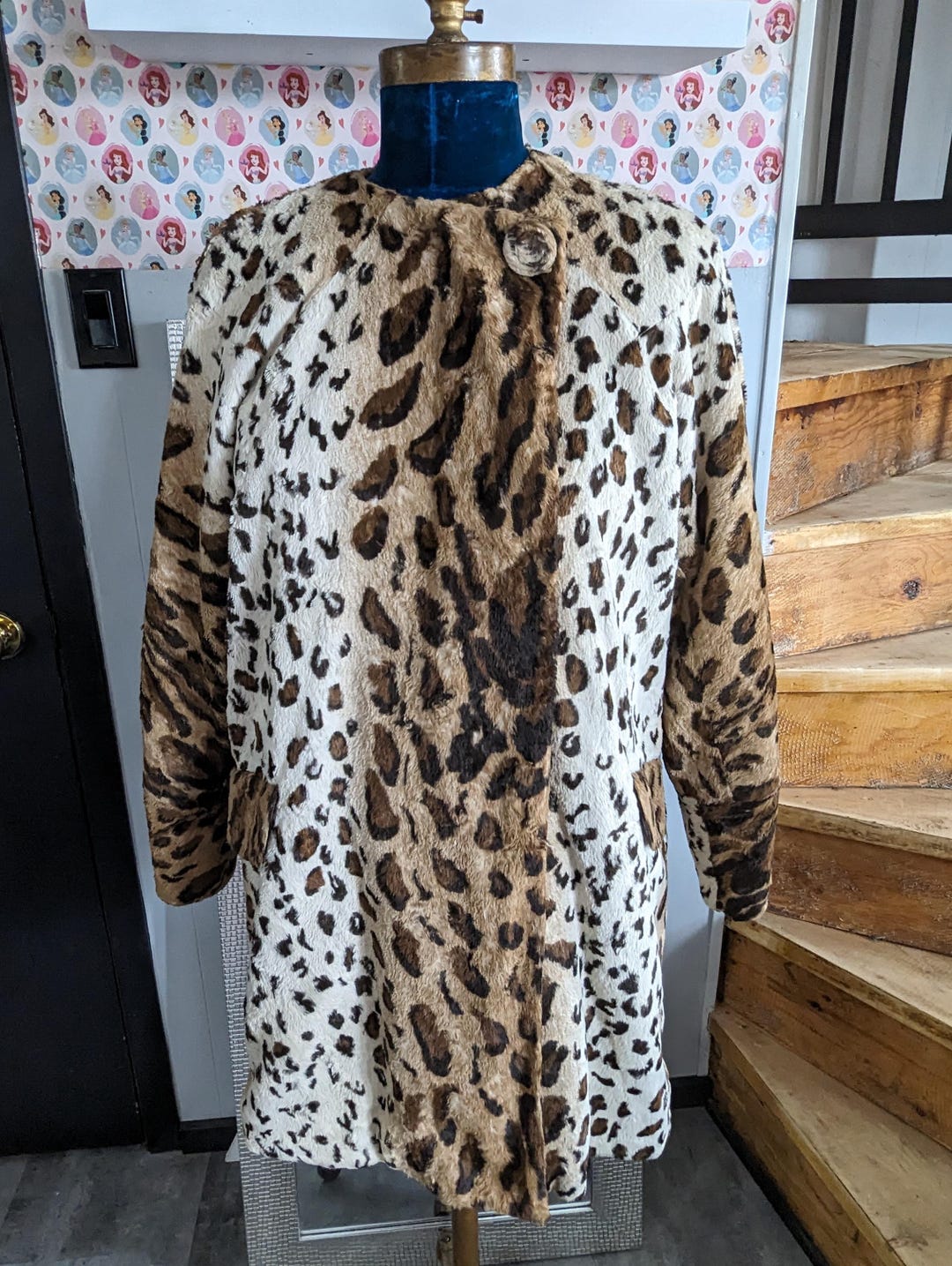 Vintage Simon Chang Coat Animal Print Coat Faux Fur Coat Warm Winter ...