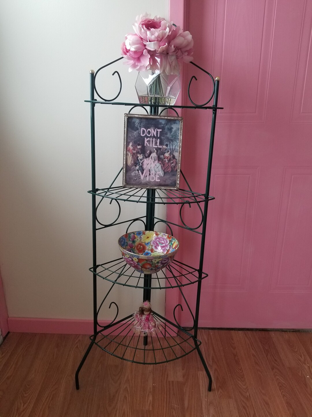 Vintage 80's Corner Green Forest Metal Shelf, Foldable, Fruit and Plant ...