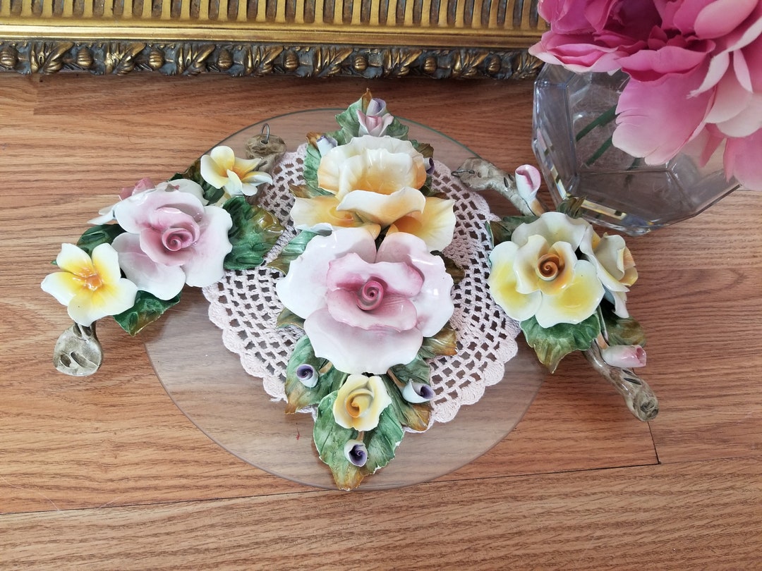Vintage Set of 3 Capodimonte Porcelain Rose Bouquet-hand Painted-italy ...