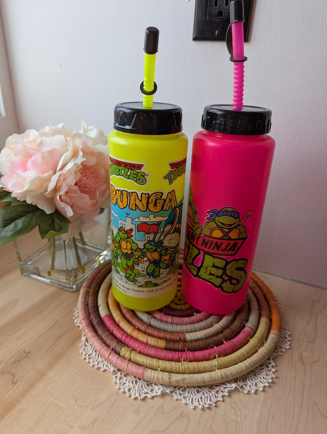 Vintage CHOOSE Teenage Mutant Ninja Turtles TMNT Pink Neon Water Bottle ...