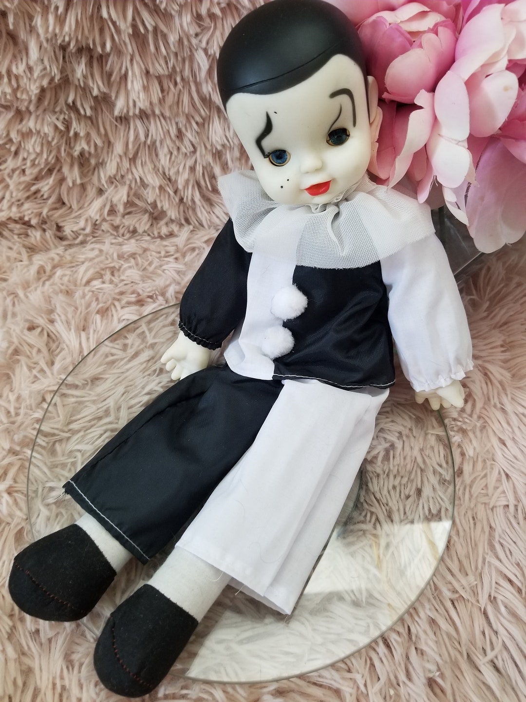 Vintage Baby Pierrot Doll Black and White Eyes Closing Plastic - Etsy