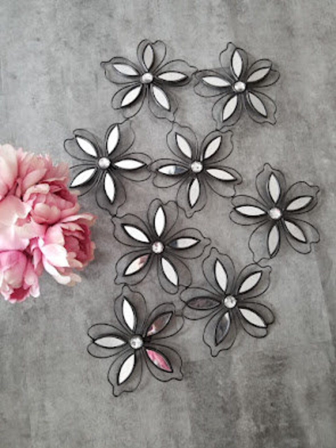 Vintage Y2K Wall Flowers Decor With Strass & Mirrors Metal - Etsy