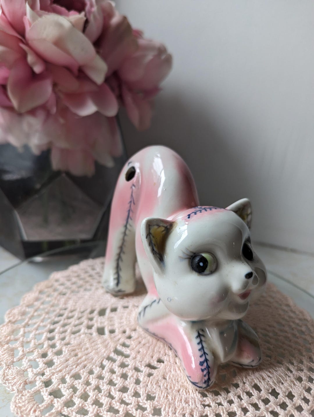 Vintage Kitsch Japan Pink Cat Arch Back Pottery - Etsy