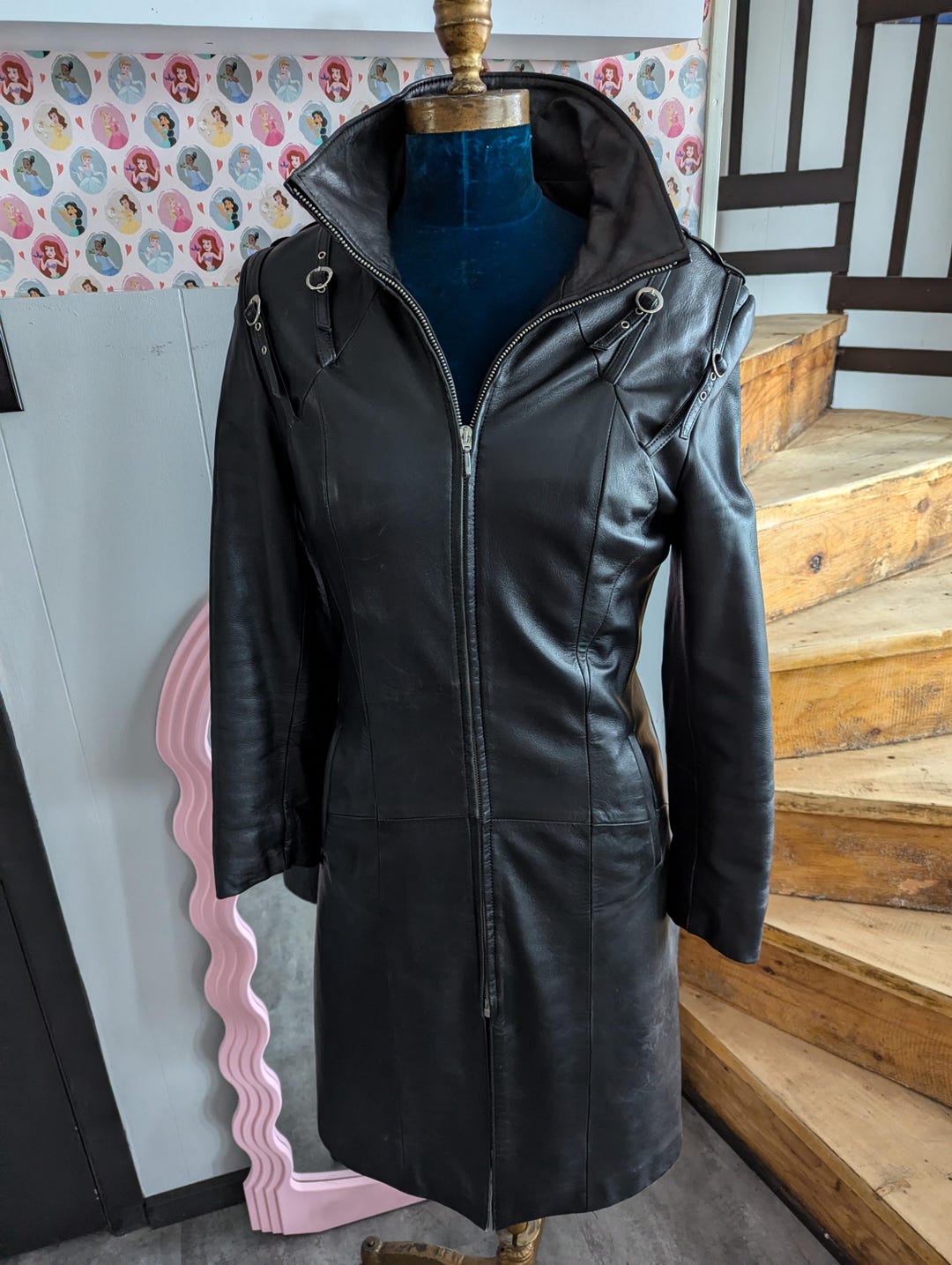 Vintage Black Leather Jacket Trench Coat by Canpel Leather Gothic Style ...