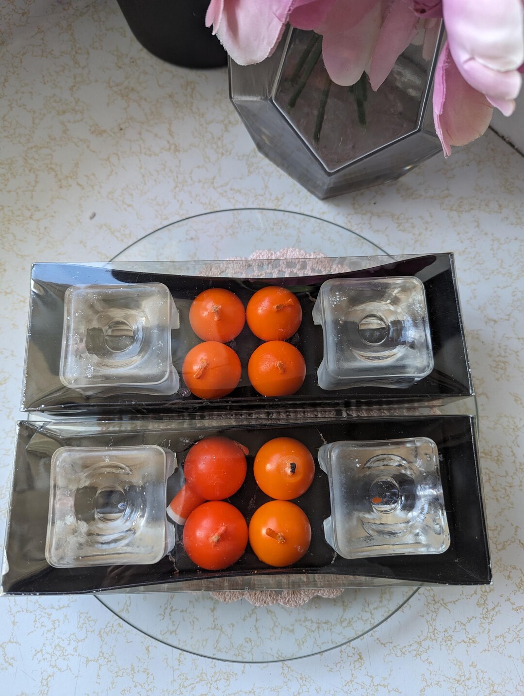 Vintage ONE Small Block Glass Candle Holders / Napkin Holders & 4 ...