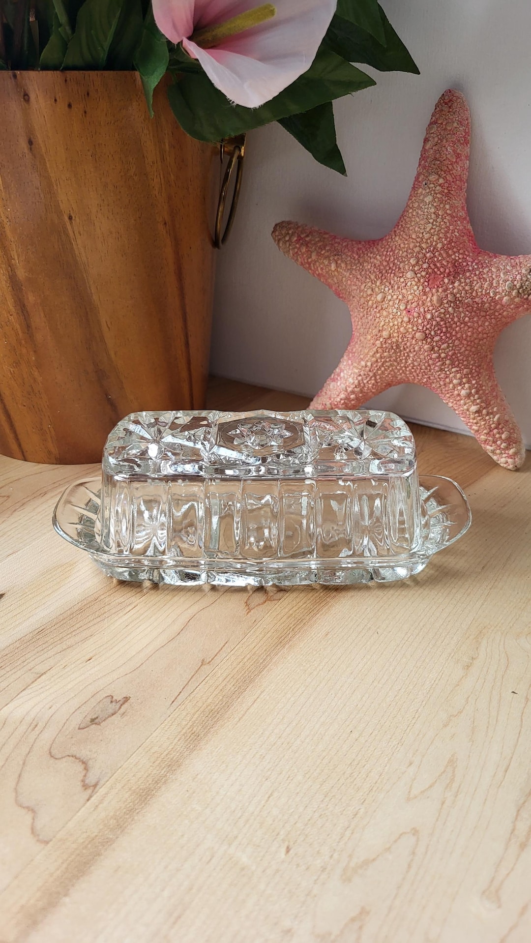 Vintage Small Vintage Cut Glass Butter Dish. Mid-century Crystal Glass ...