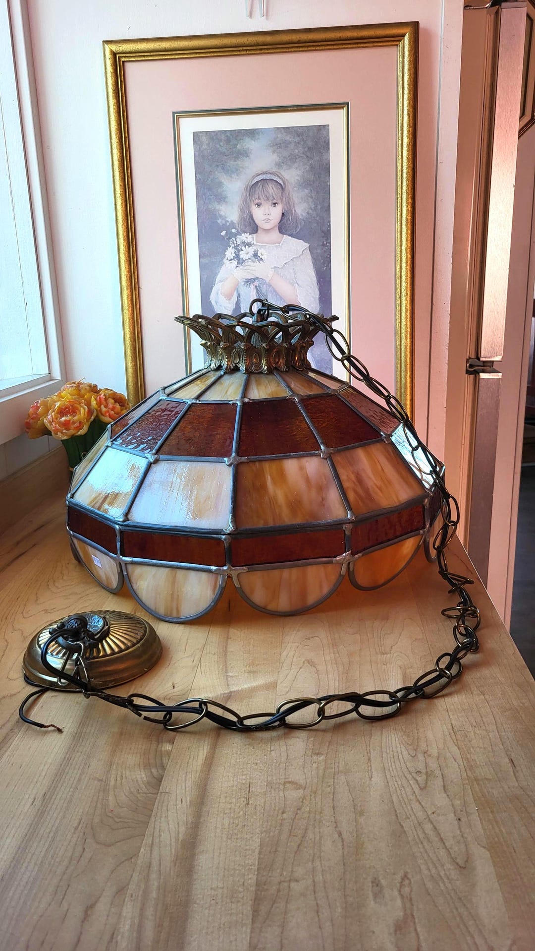 Vintage Swag Light Tiffany Style Lamp Shade Ceiling Fixture Pendant ...