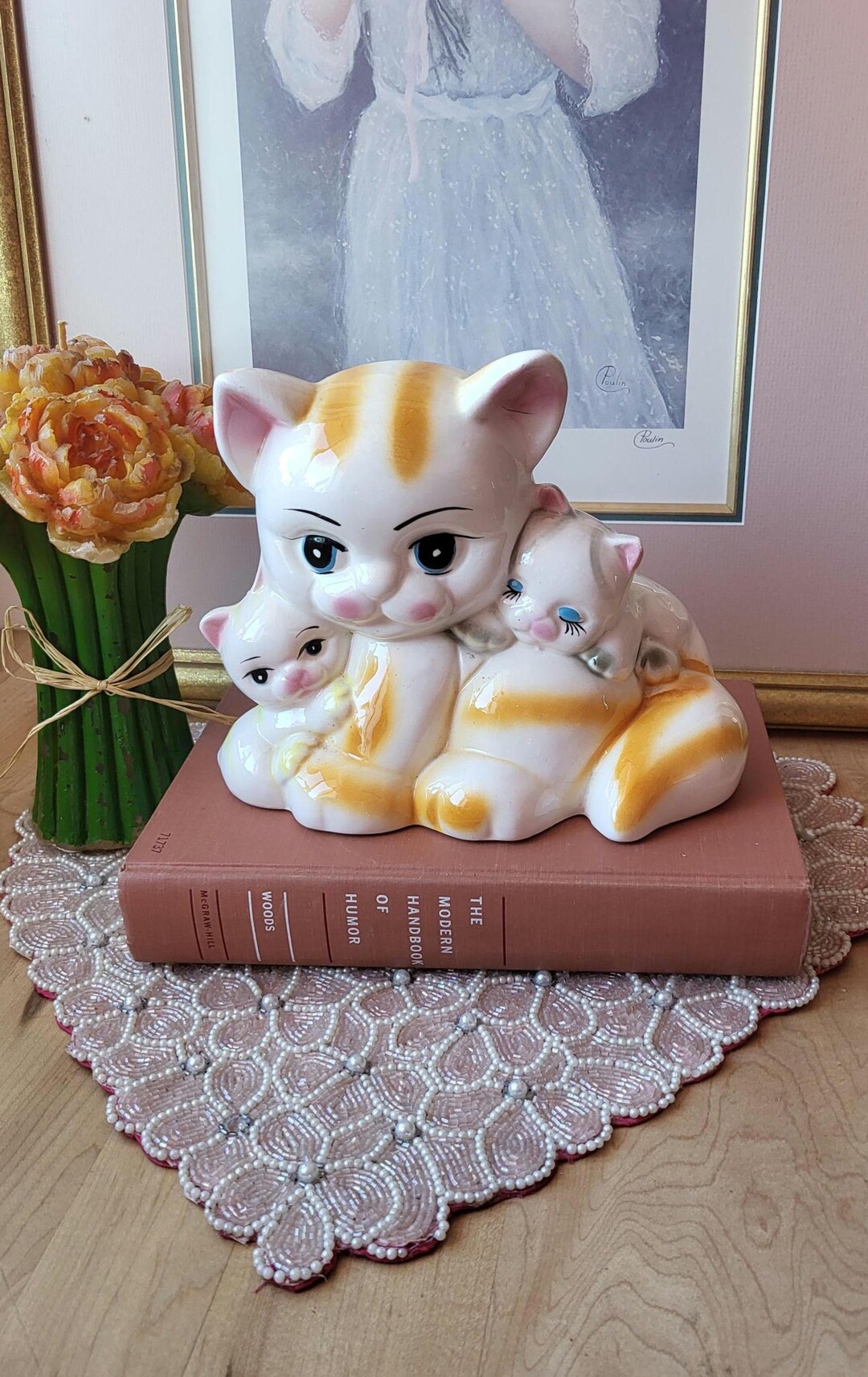 Vintage Kitsch Kitty Piggy Bank. Cat Money Box. Mom Cat and Kittens ...