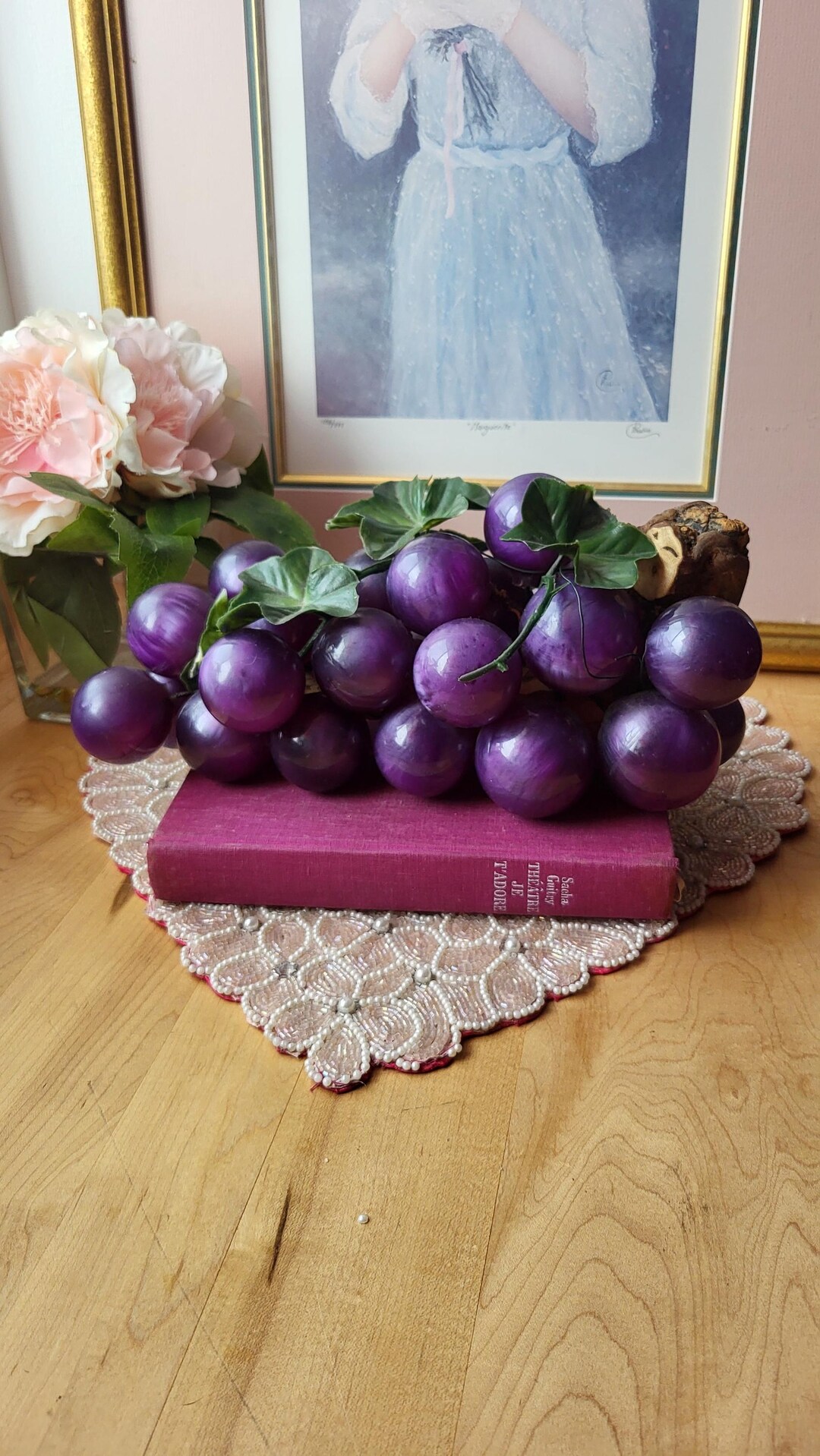 Vintage Giant MCM Royal Purple, Lucite, Grape Cluster, Wood Stem ...