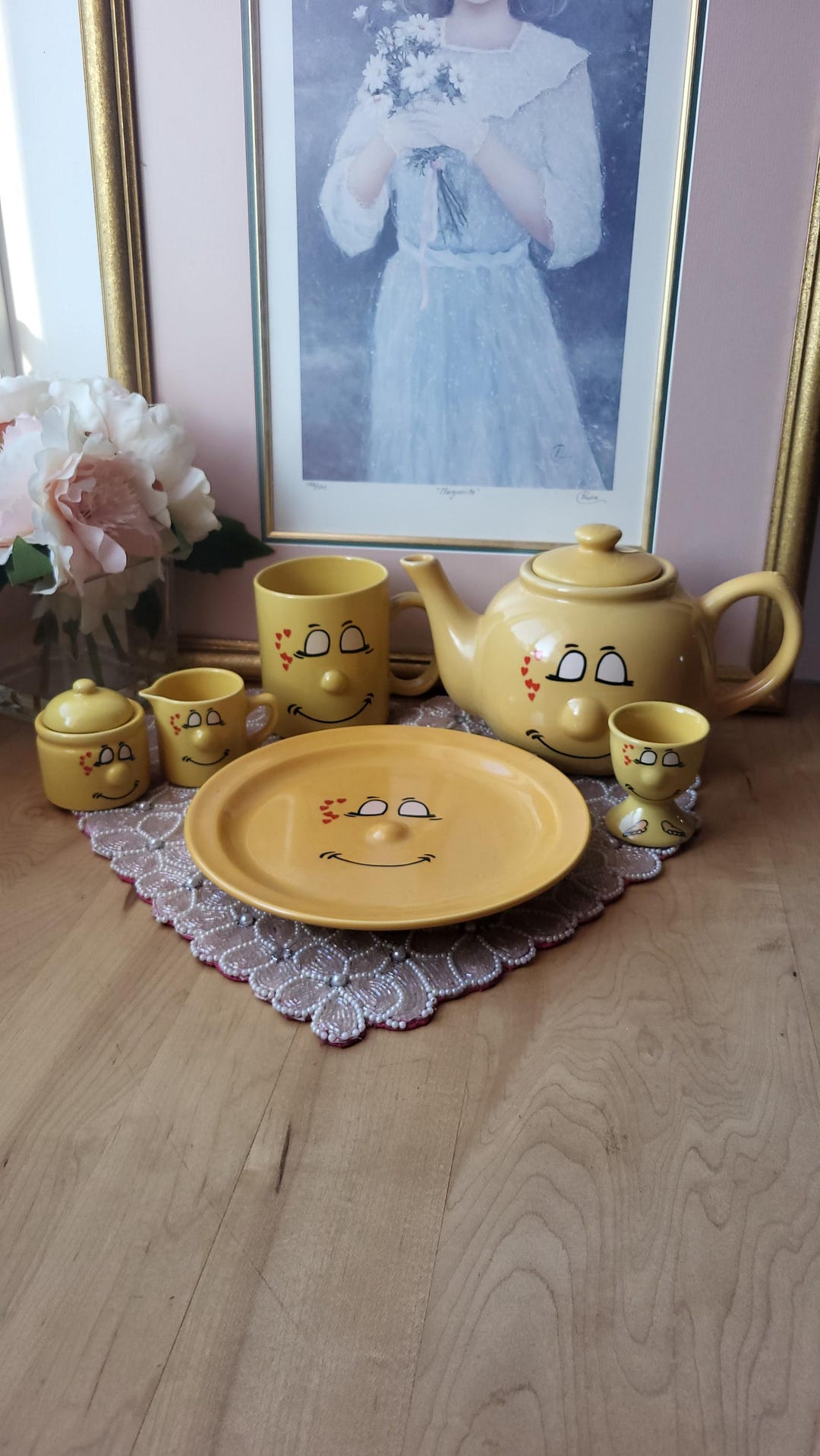 Vintage Breakfast Tea-set, Funny Face Teapot and Mug Plate Creamer ...