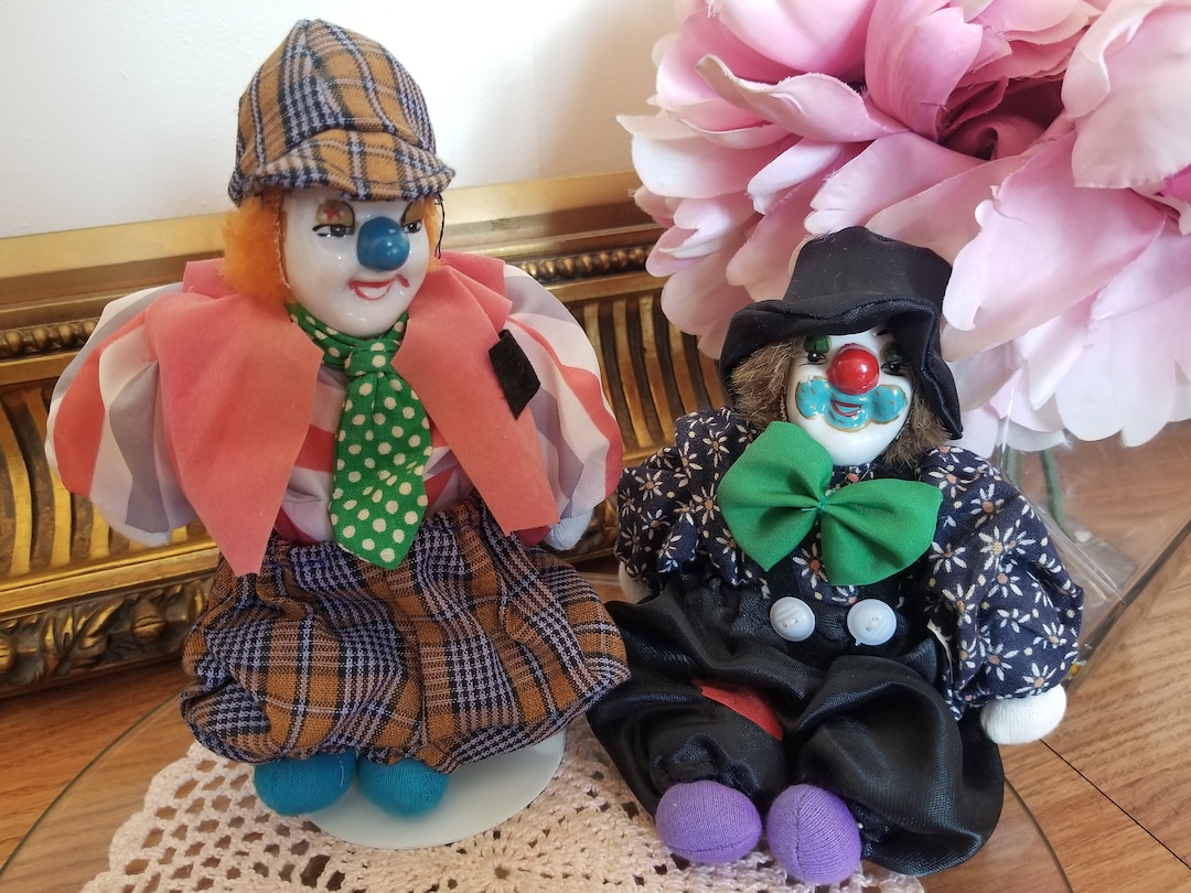 Vintage Pair of CLOWN in Colorful Outfits and Hats, Cute Clowns ...