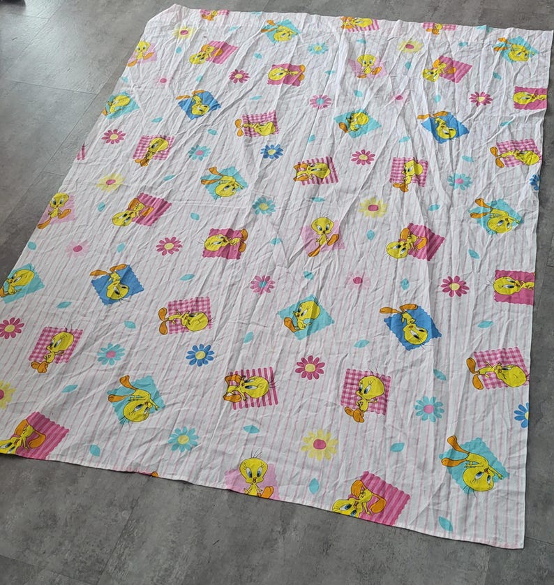 Vintage Pink Warner Bros Tweety Bird Looney Tunes Flat Simple Bed Sheet ...