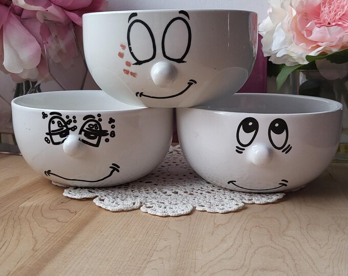 Vintage Set of 3 Smiley Face 3D Nose Bowls Cereal Bowls Big Bowls - Etsy