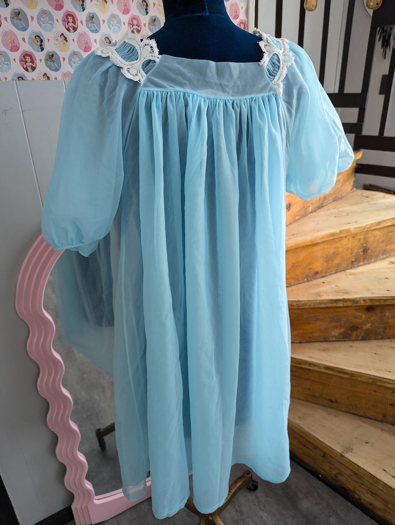 Vintage Slumber Suzy Sheer Nylon Lingerie Robe Blue Puffy Size M-L ...