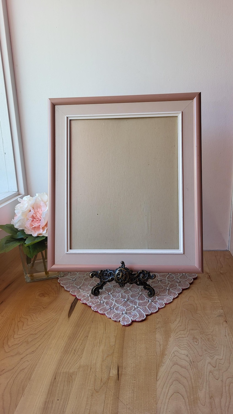 Vintage Empty Picture Frame Pink Wood & Plastic W/ Glass Postmodern 80s ...