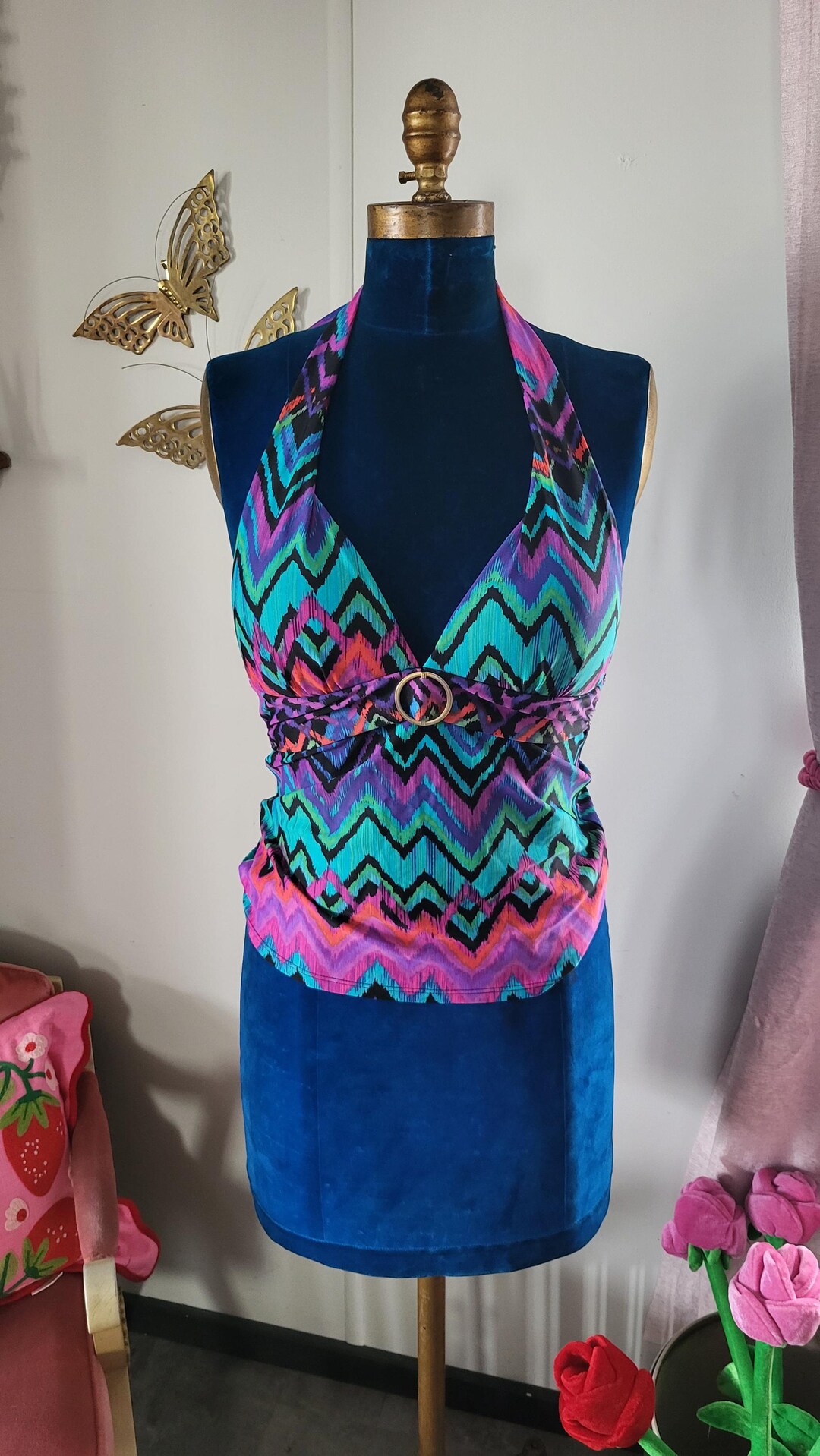 Seamed Halter Tankini Top, Open Back Swimwear Tankinis, Tankini ...