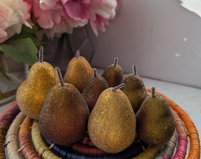 Vintage Sugared Beaded Faux Fake Fruit Pears Gold Yellow Set of 8 ...