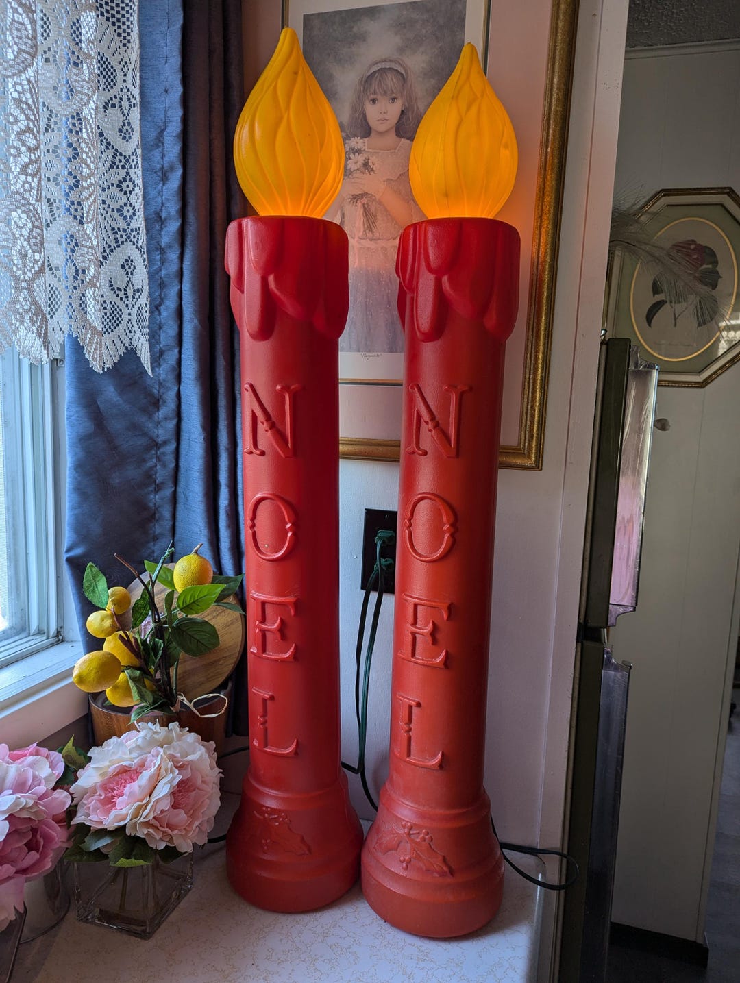 Vintage Pair of 70's Plastic Light up Christmas Noel Candles Blow Mold ...