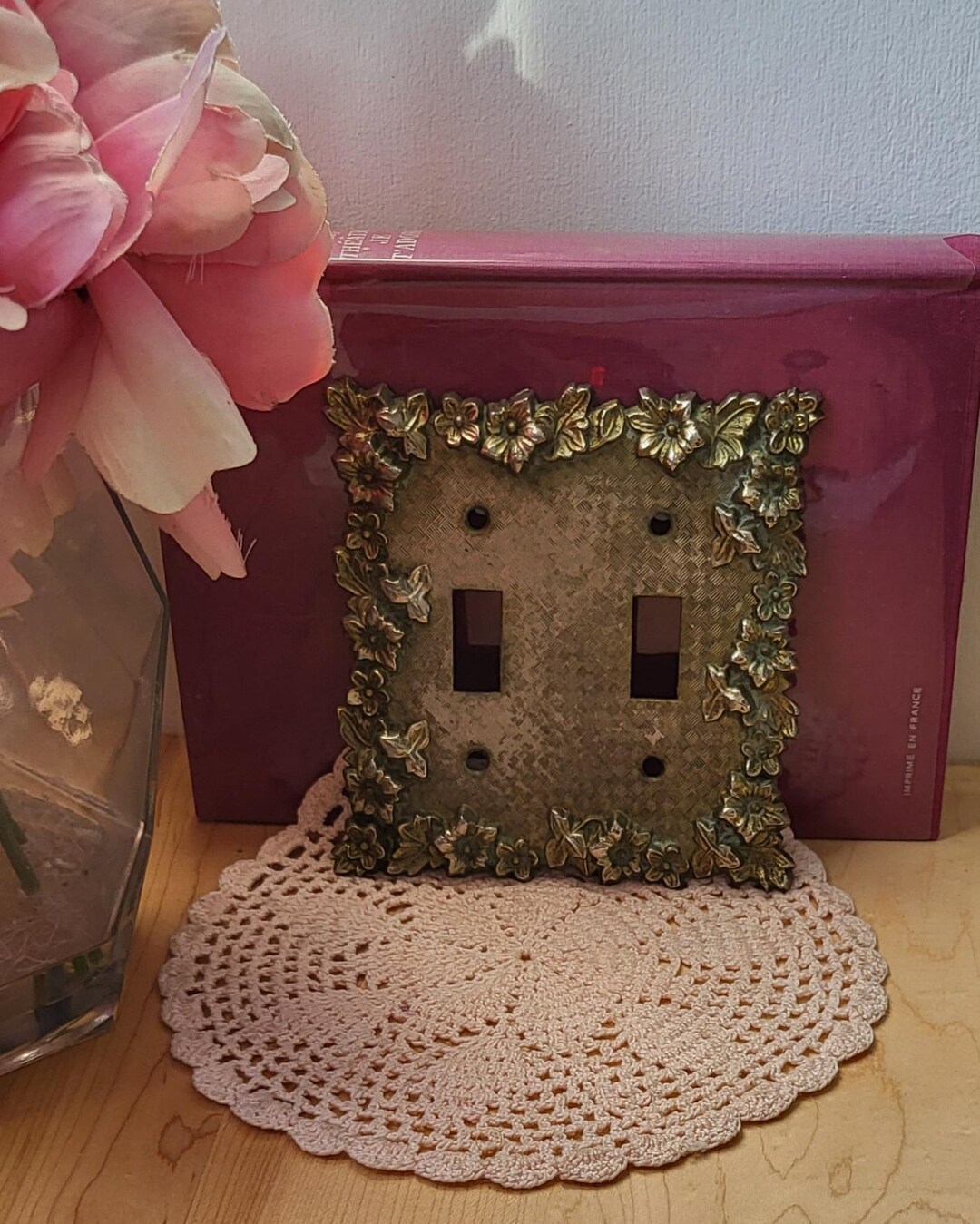 Vintage Brass Electrical Outlet Cover. 1960's Ornate Metal Switch Plate ...
