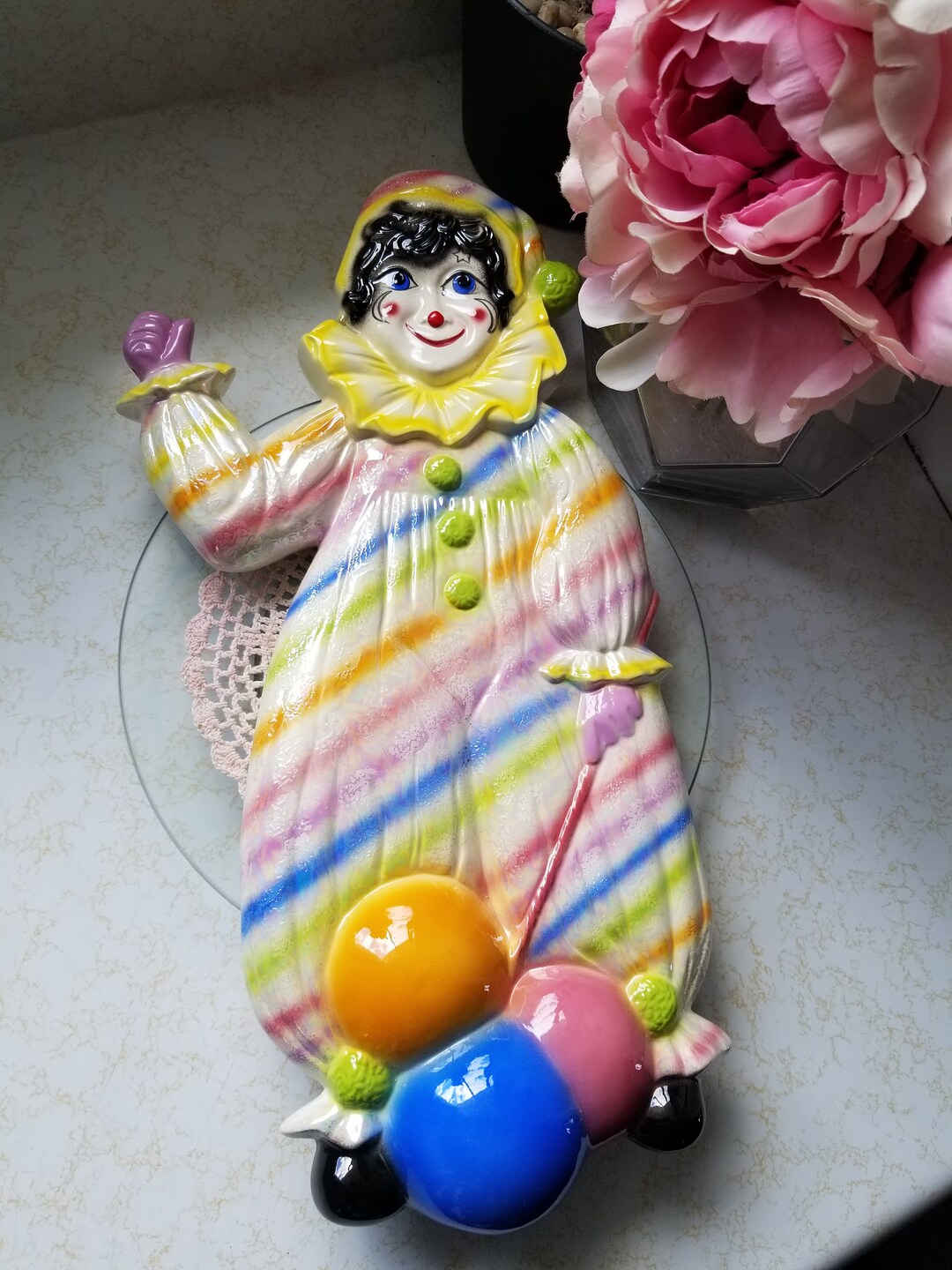 Vintage Large Clown Pierrot Mime Wall Hanging Iridescent Colorful ...