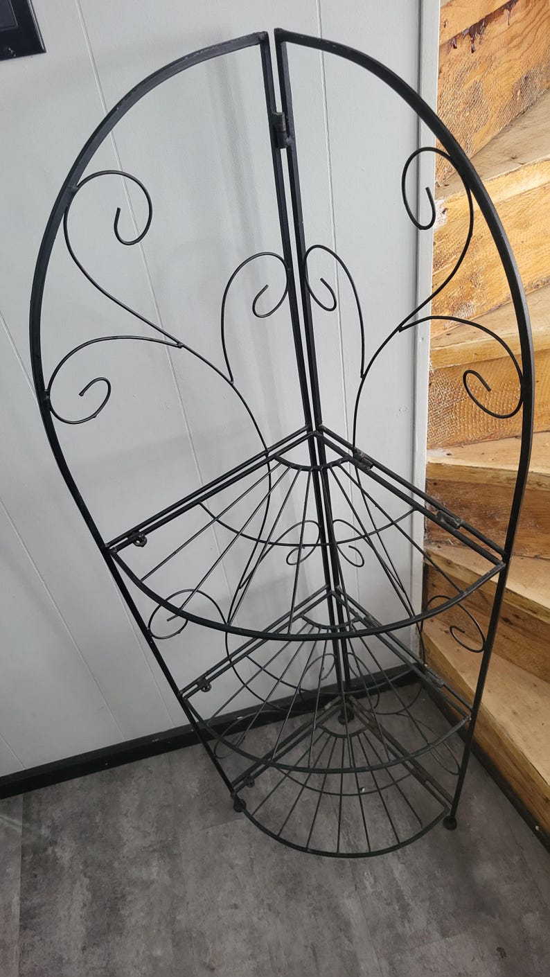 Vintage Corner Metal Shelf Unit 3 Tier. Wrought Iron Folding Corner ...